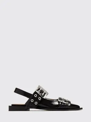 GANNI Mary Jane Slingback Ballet Flats In Recycled Polyester - Black