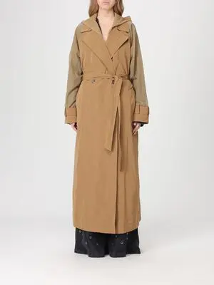 Pinko Double-breasted Trench Coat In Technical Fabric - Brown