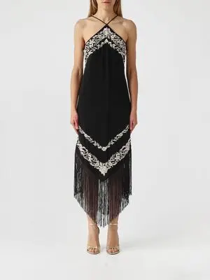 TWINSET Asymmetric Viscose Dress With Fringes - Black