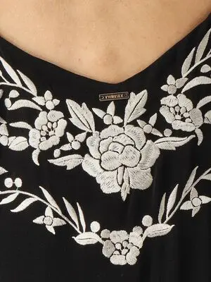 TWINSET Asymmetrical Embroidered Viscose Midi Dress With Fringe