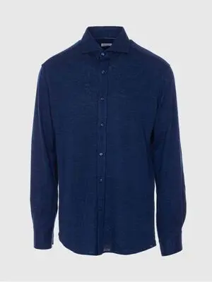 Brunello Cucinelli Shirt In Cotton And Linen - Navy