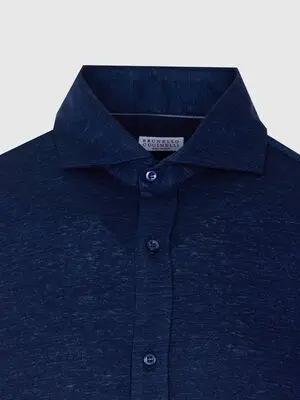 Brunello Cucinelli Shirt In Cotton And Linen - Navy