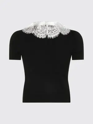 SELF-PORTRAIT Short-sleeved Wool Top With Lace Inserts
