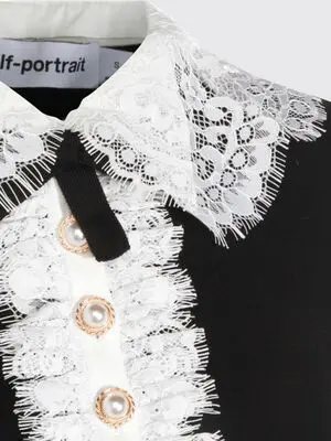 SELF-PORTRAIT Short-sleeved Wool Top With Lace Inserts