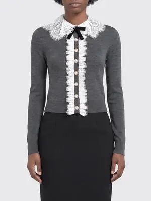 SELF-PORTRAIT Slim Fit Wool Cardigan With Lace And Ruffle Collar