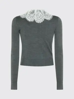 SELF-PORTRAIT Slim Fit Wool Cardigan With Lace And Ruffle Collar