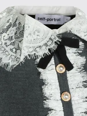 SELF-PORTRAIT Slim Fit Wool Cardigan With Lace And Ruffle Collar