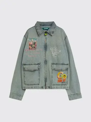 BARROW Light Blue Cotton Denim Graphic Print Zip-up Jacket - Sky Blue