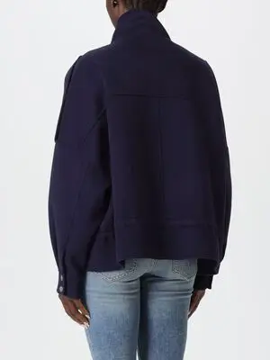Pinko Navy Stand Collar Jacket With Button And Zip Details