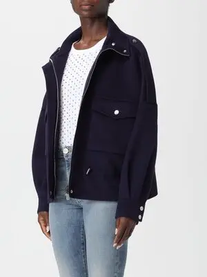 Pinko Navy Stand Collar Jacket With Button And Zip Details