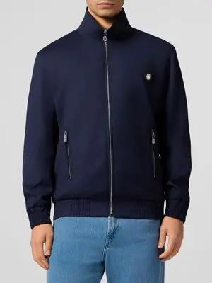 BILLIONAIRE Virgin Wool Bomber Jacket With Logo - Navy