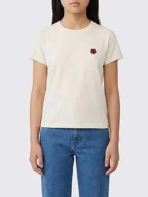Kenzo Cotton T-shirts With Flower Logo - Beige
