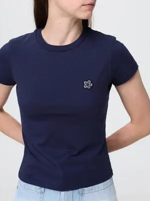 Kenzo Cotton T-shirts With Flower Logo - Blue