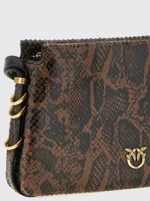 Pinko Python Print Leather Crossbody Bag With Love Birds Logo Buckle