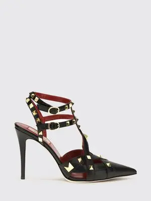 Valentino Garavani Studdy T-strap Stiletto Heel Pumps In Goatskin Leather - Black