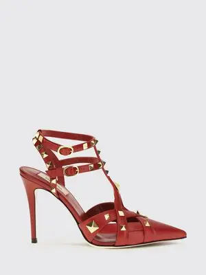 Valentino Garavani Studdy T-strap Stiletto Heel Pumps In Goatskin Leather - Red