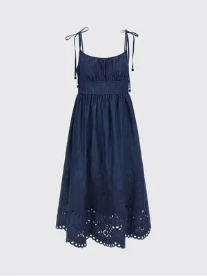 Zimmermann A-line Off-the-shoulder Embroidered Denim Midi Dress