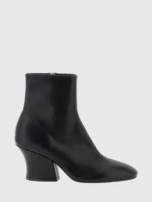 JIL SANDER Smooth Calfskin Leather Ankle Boots With Curved Heel And Round Toe - Black