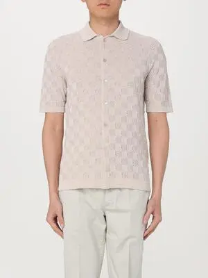 Eleventy Short Sleeve Knit Polo With Textured Pattern