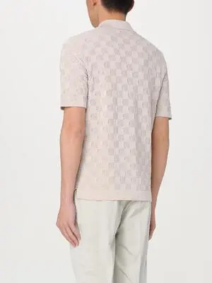 Eleventy Short Sleeve Knit Polo With Textured Pattern