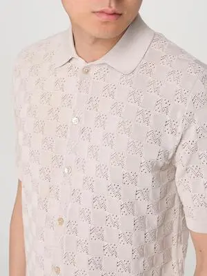 Eleventy Short Sleeve Knit Polo With Textured Pattern