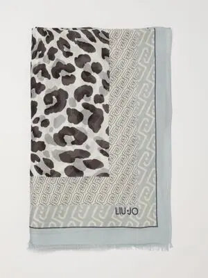 Liu Jo Viscose Scarf With Animal Print And Monogram - Multicolor
