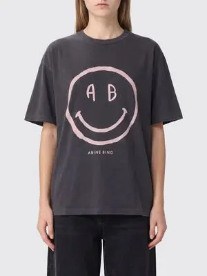 ANINE BING Graphic Print Cotton T-shirt With Contrasting Logo - Grey