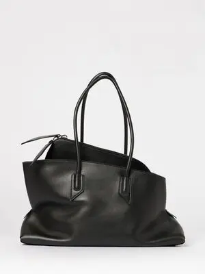 Attico La Passeggiata Medium Shoulder Bag In Calfskin Leather - Black