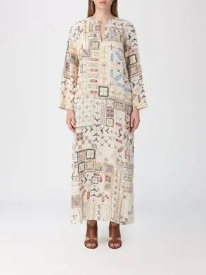 Momoni Ethnic Print Silk Midi Dress - Ivory