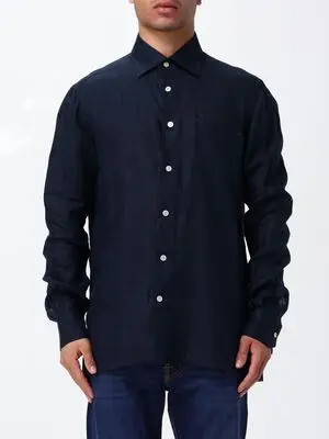 Kiton Long-sleeved Linen Shirt With Classic Pointed Collar - Navy