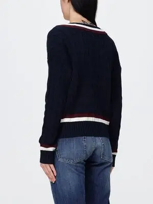 Ralph Lauren V-neck Cable Knit Sweater With Contrast Trim - Navy