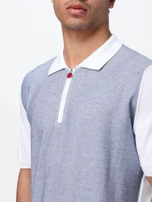 Kiton Bi Abstract Print Cotton Zip Polo With Short Sleeves
