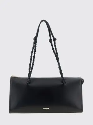 JIL SANDER Large Tangle Calfskin Leather Shoulder Bag With Braided Handle - Black