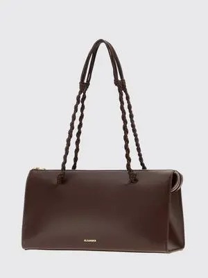 JIL SANDER Large Tangle Calfskin Leather Shoulder Bag With Braided Handle - Brown
