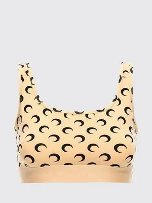MARINE SERRE Stretch Nylon Crop Top With Logo - Beige