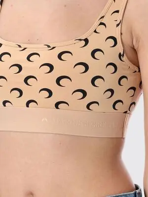 MARINE SERRE Stretch Nylon Crop Top With Logo Pattern