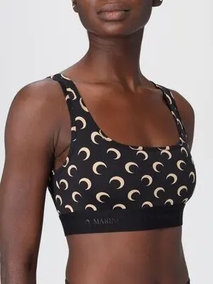 MARINE SERRE Stretch Nylon Crop Top With Logo Pattern - Black