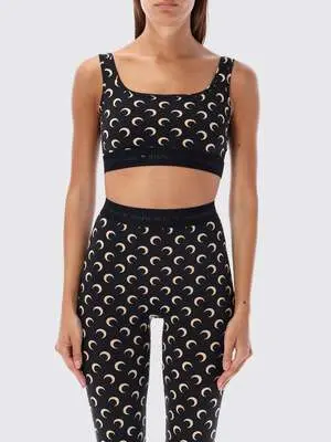 MARINE SERRE Stretch Nylon Crop Top With Logo Pattern - Black