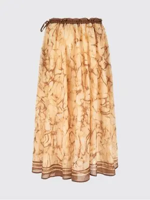 Zimmermann A-line Abstract Print Ramie Midi Skirt - Beige