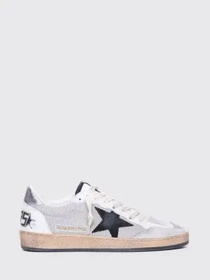GOLDEN GOOSE Ball Star Low Top Sneakers In Leather And Mesh With Distressed Effect - Grey
