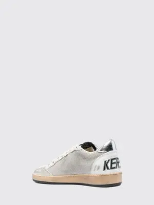 GOLDEN GOOSE Ball Star Low Top Sneakers In Leather And Mesh With Distressed Effect - Silver