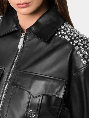 Philipp Plein Embellished Leather Cropped Jacket