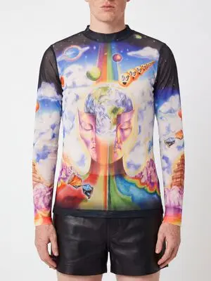 Casablanca Slim Fit Long Sleeve Graphic Print Jersey Top