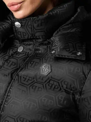 Philipp Plein Nylon Quilted Down Jacket With Monogram Pattern