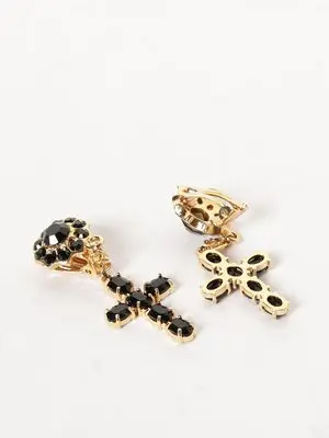 Dolce & Gabbana Brass Cross Drop Earrings With Rhinestones