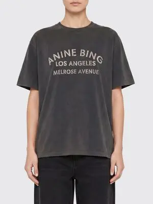 ANINE BING Slogan Print Cotton T-shirt With Contrasting Logo - Grey