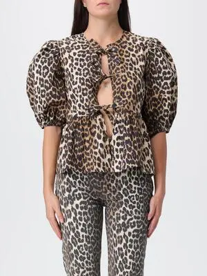 GANNI Ganni Leopard Print Peplum Top Brown