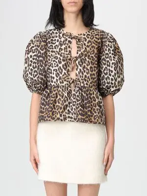 GANNI Leopard Print Peplum Top - Brown