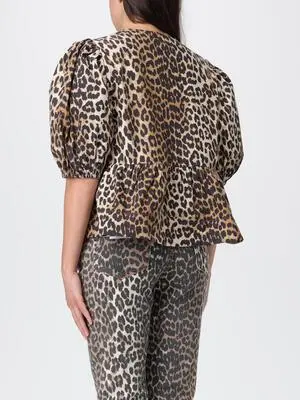 GANNI Leopard Print Peplum Top - Brown