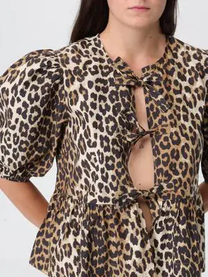 GANNI Leopard Print Peplum Top - Brown